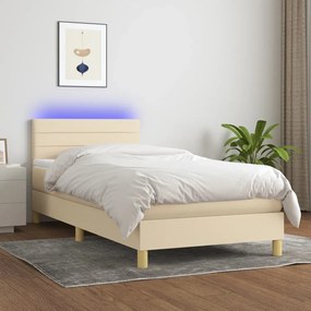 Box spring postel s matrací a LED krémová 90x200 cm textil,  3133770