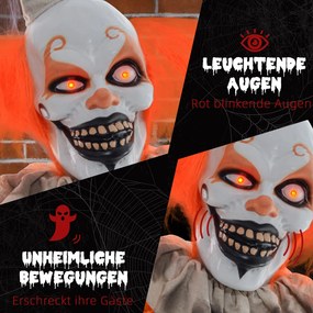 HOMCOM Halloween dekorace Klaun, ohebné paže, aktivováno dotykem/zvukem, svítící oči