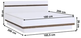 Kondela Postel 180, bílá extra vysoký lesk HG/dub sonoma tmavý truflový, LYNATET TYP 93