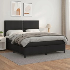 Box Spring Postel S Matrací Umělá Kůže Černá Hladké s hřebíky 160 x