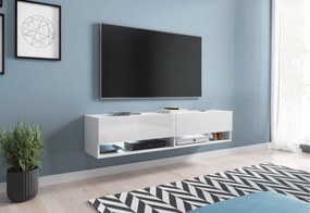 TV stolek LOWBOARD A 140, 140x30x32, bílá/bílá lesk, bez LED osvětlení