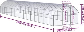 Venkovní klec pro kuřata 3 x 16 x 2 m pozinkovaná ocel 3095469