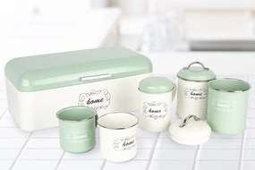 Plechová dóza Home, zeleno-krémová, 11 x 16 cm