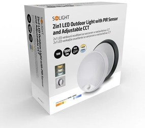 Solight LED venkovní osvětlení se senzorem a nastavitelnou CCT, 18W, 1800lm, 22cm, 2v1 - bílý a černý kryt
