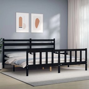Rám postele s čelem černý 200 x 200 cm masivní dřevo 3192060