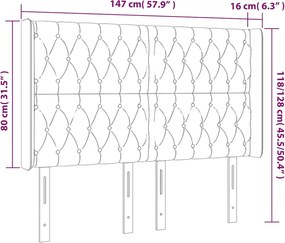 Čelo postele s LED tmavě modré 147 x 16 x 118/128 cm samet 3124436