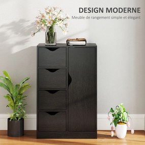 HOMCOM Moderní úložný kabinet s 1 skříňkou a 4 zásuvkami - Dřevo - do obývacího pokoje, kuchyně, předsíně, jídelny - Černý