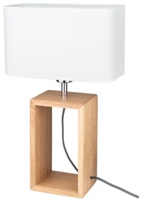 BRITOP Stolní lampa CADRE, 1xE27, v. 48 cm Barva stínidla: Bílá látka, Barva podstavy: Dubové dřevo