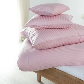 Damaškové saténové prodloužené povlečení Pruh 10 mm - Light pink Velikost: 140 x 220 + 70 x 90