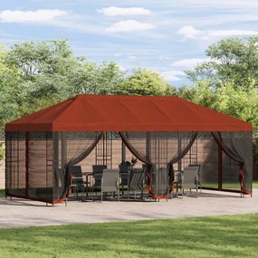 Altán s bočními stěnami 6 x 3 m Cihlová Polyester a ocel 3375997