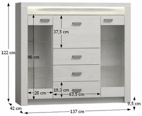 Kondela Komoda s vitrínami, jasan bílý, INFINITY 08
