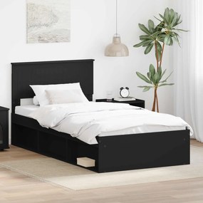 Rám postele s čelo Černá 100 x 200 cm Masivní borové dřevo 3410637
