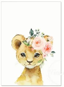 Plátno - obrázek - zvířátka s věnečkem Motiv: TX2156H lvíče, Rozměry (cm): 21x30 cm