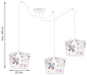 Dětské závěsné svítidlo Diamond Spider, 3x bílé textilní stínítko se vzorem