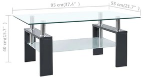 Konferenční stolek šedý a průhledný 95x55x40 cm tvrzené sklo - Default Title
