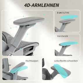HOMCOM ergonomická síťovaná kancelářská židle — 4D područky, nastavitelná opěrka hlavy a hloubka sedáku, bederní opora, sklápění 135° s opěrkou nohou…