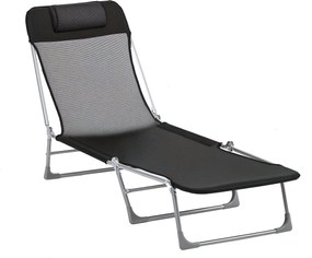 Skládací a polohovací sluneční lehátko Outsunny s nastavitelným opěradlem a podhlavníkem ve 5 úrovních z prodyšného textilního materiálu 182x56x28 cm
