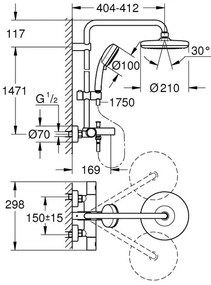 Grohe Tempesta Cosmopolitan System 210 Sprchový systém s vanovým termostatem na zeď 26223001