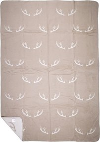 Béžovo-bílý oboustranný pléd s parohy Antler XL – 150*200*1 cm