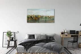 akrylový obraz Koně závod hon 125x50 cm