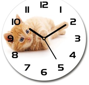 Wallmuralia Skleněné nástěnné hodiny kulaté Červená kočka fi 30 cm