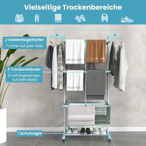 Costway 3 Tier Folding Clothes Airer Modrá + Bílá + – 127 × 63 × 171 cm