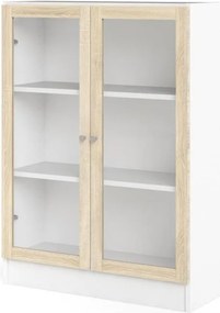 Skříň Bask 79 x 28,3 x 107,2 cm, dveře sklo, bílá / dub sonoma