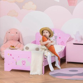 HOMCOM Dětská postel pro děti od 3 let - Dřevěná postel s bezpečnostními zábranami, max. nosnost 50 kg, 143x73x60 cm, Růžová