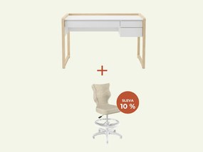 Benlemi Stůl STOLLY se 3 šuplíky a pastelkovníkem do dětského pokoje + ergonomická židle BÉŽOVÁ Zvolte rozměr židle: dítě 119 - 142 cm (výška stolu 71 - 82 cm)