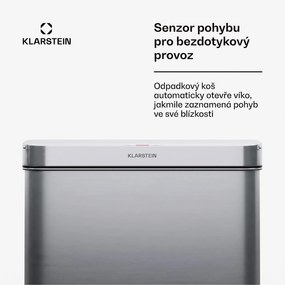 Klarstein Touchless, senzorový odpadkový koš, 60 l, z nerezavějící oceli, Soft-Close zavírání, napájen baterií, LED displej, časovač