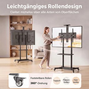 HOMCOM TV stojan na kolečkách pro TV 32-75 palců, výškově nastavitelný TV stojan s 2 policemi, kovový, max. VESA 400x600 mm