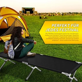 TRESKO® kempingová postel 190 cm černá kempingová postel lehátko postel pro hosty cestovní postel kempingové lehátko