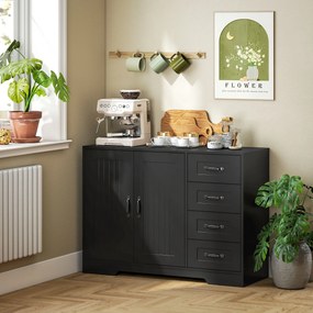 HOMCOM Sideboard, komoda, moderní styl, 4 zásuvky, 1 skříňka, 105 x 40 x 76 cm, černá