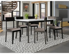 Rozkládací jídelní stůl se 6 židlemi - AL19, Barva dřeva: bílá + černá, Potah: Paros 2