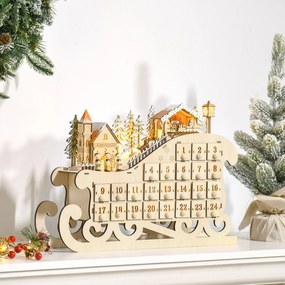 HOMCOM Adventní kalendář k naplnění s 24 zásuvkami, LED světly, ve tvaru saní, DIY vánoční kalendář, odpočítávací kalendář k Vánocům, dárek pro děti …