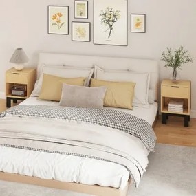 HOMCOM sada 2 úzkých nočních stolků Moderní noční stolky se zásuvkou, otevřená přihrádka 35x26x50 cm, dub