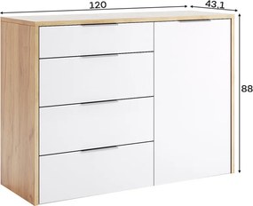 Komoda 1dv 4šx dub kraft / bílá Asti