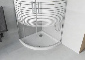 Mexen Rio, čtvrtkruhový sprchový kout s posuvnými dveřmi 80 x 80 cm, 5mm čiré sklo/pásy, chromový profil + bílá sprchová vanička, 863-080-080-01-20-4110