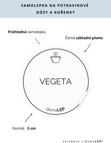 Samolepka na kořenky VEGETA průhledná 5 cm základní písmo