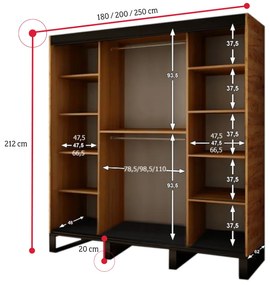 Expedo Posuvná skříň LIFT V2 250, 250x212x62, dub kraft zlatý/černá