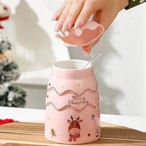 Flamenco Mystique Vánoční hrnek - sada se silikonovým víčkem a brčkem 400 ml, růžový kb06r