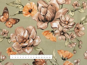 Biante Bavlněný povlak na polštář s lemem Sandra SA-472 Hnědé květy magnolie na zeleném 30 x 50 cm
