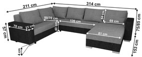 Čalouněná univerzální rozkládací sedací souprava do U YORK černá/antracit
