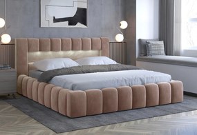 Manželská postel 180 cm Luxa (světlohnědá) (s roštem, úl. prostorem a LED). 1041569