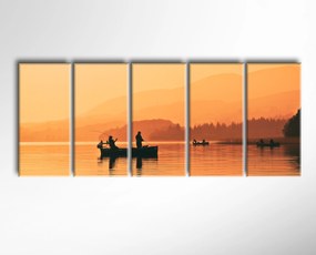 Malvis ® Obraz Rybáři na lodích ROZMĚR (šířka x výška): čtyřdílný čtverec 80x80 cm