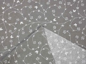 Biante Bavlněný závěs Sandra SA-050 Drobné bílé květiny a motýlci na šedém 135x170 cm