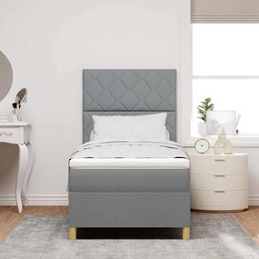 Postel s boxspringem s čelo Světle šedá 100 x 200 cm textil 3339672