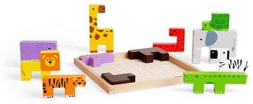 Bigjigs Toys Dřevěné kostky puzzle - Zvířátka Safari
