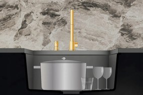 Sink Quality Argon 50, kuchyňský granitový dřez 420x420x225 mm + chromový sifon, bílá, SKQ-ARG.W.1KBO.50.X