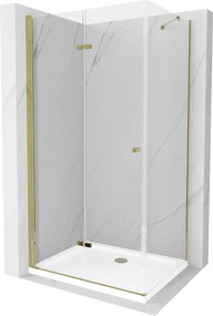 Mexen Lima sprchový kout se skládacími dveřmi 80 x 100 cm, 6mm čiré sklo, zlatý profil + sprchová vanička Slim, 856-080-100-50-00-4010